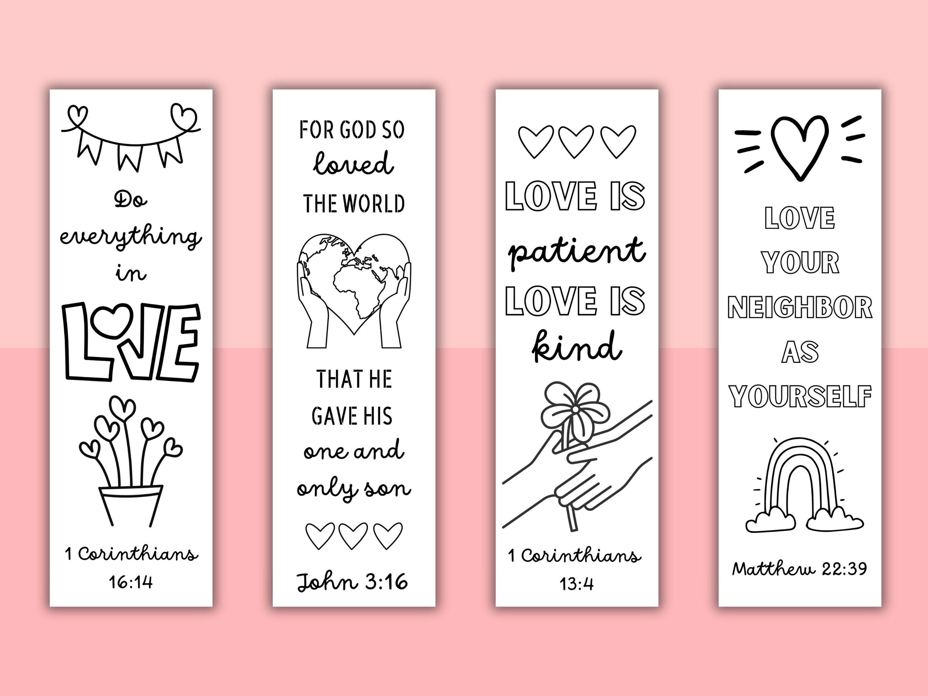Valentines Bible Verse Coloring Bookmarks Printable Sunday School Craft ...