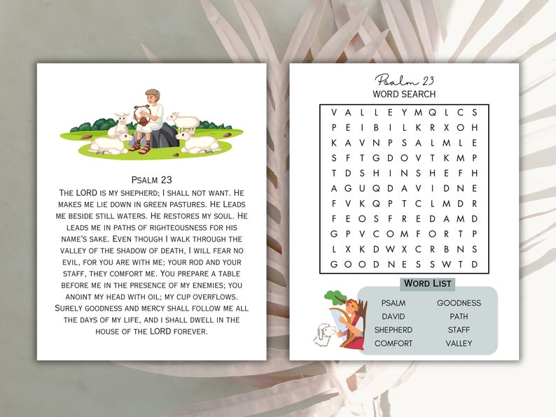 Psalm 23 Printable Bible Memorization Worksheet Sunday School Bible ...