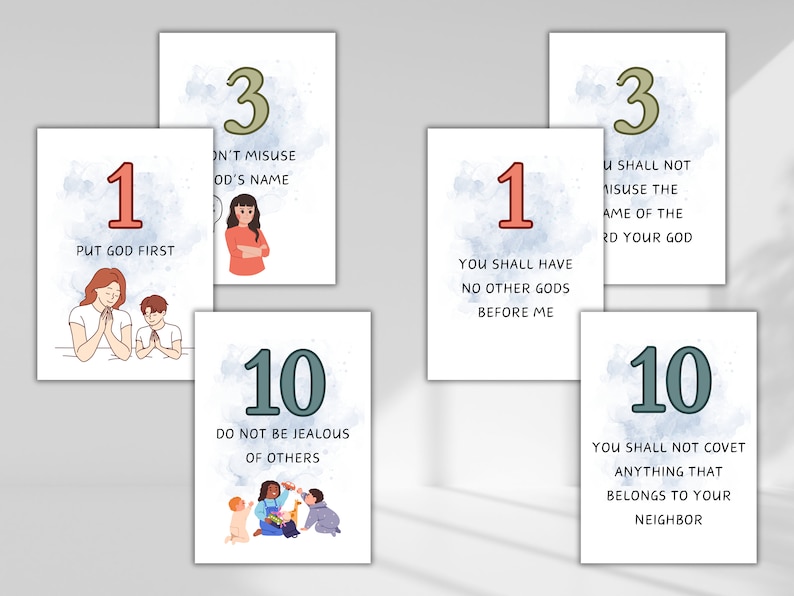 10 Commandments Cards Scripture Memory Cards for Kids Bible Study ...