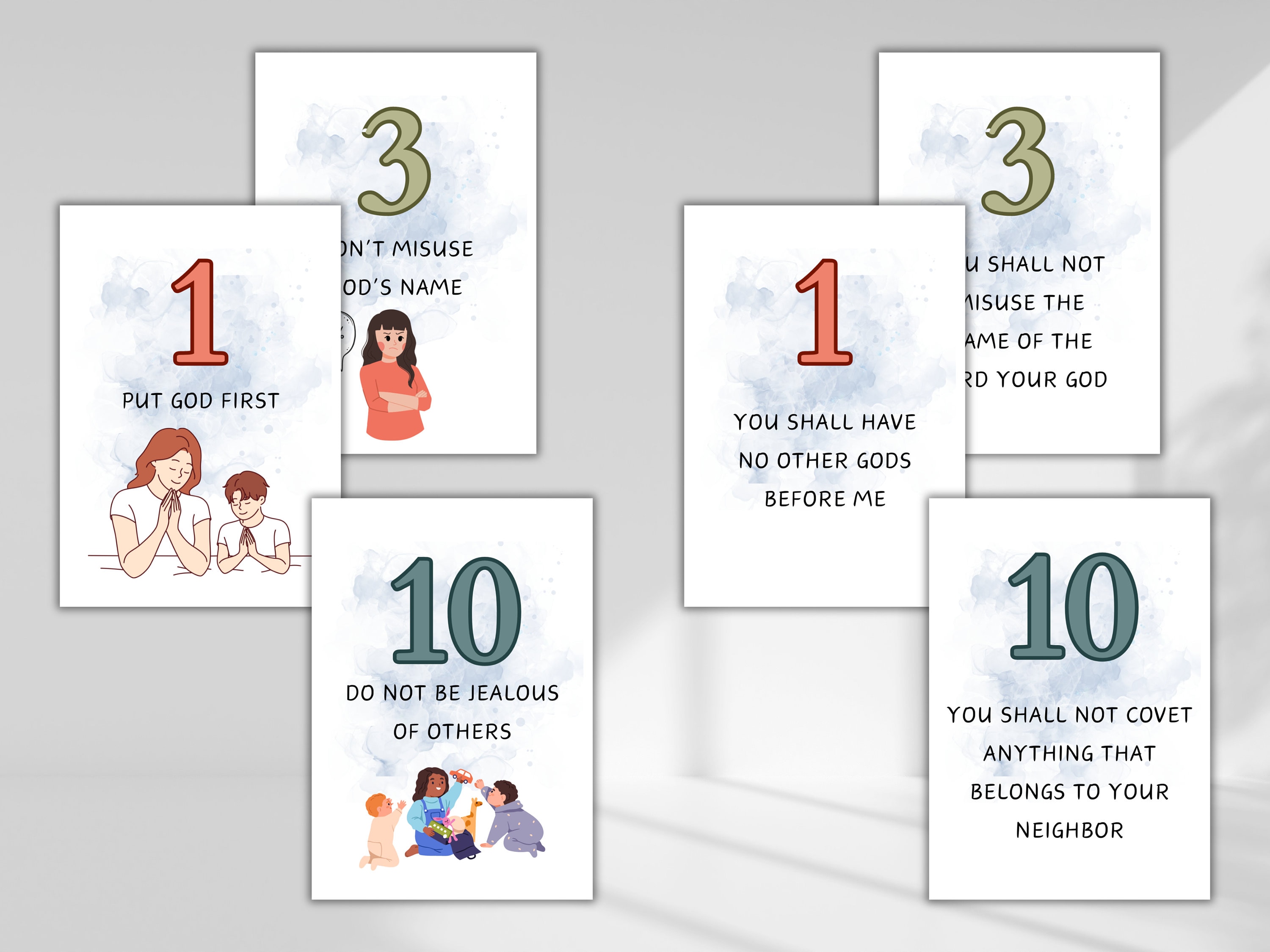 10 Commandments Cards Scripture Memory Cards for Kids Bible Study ...