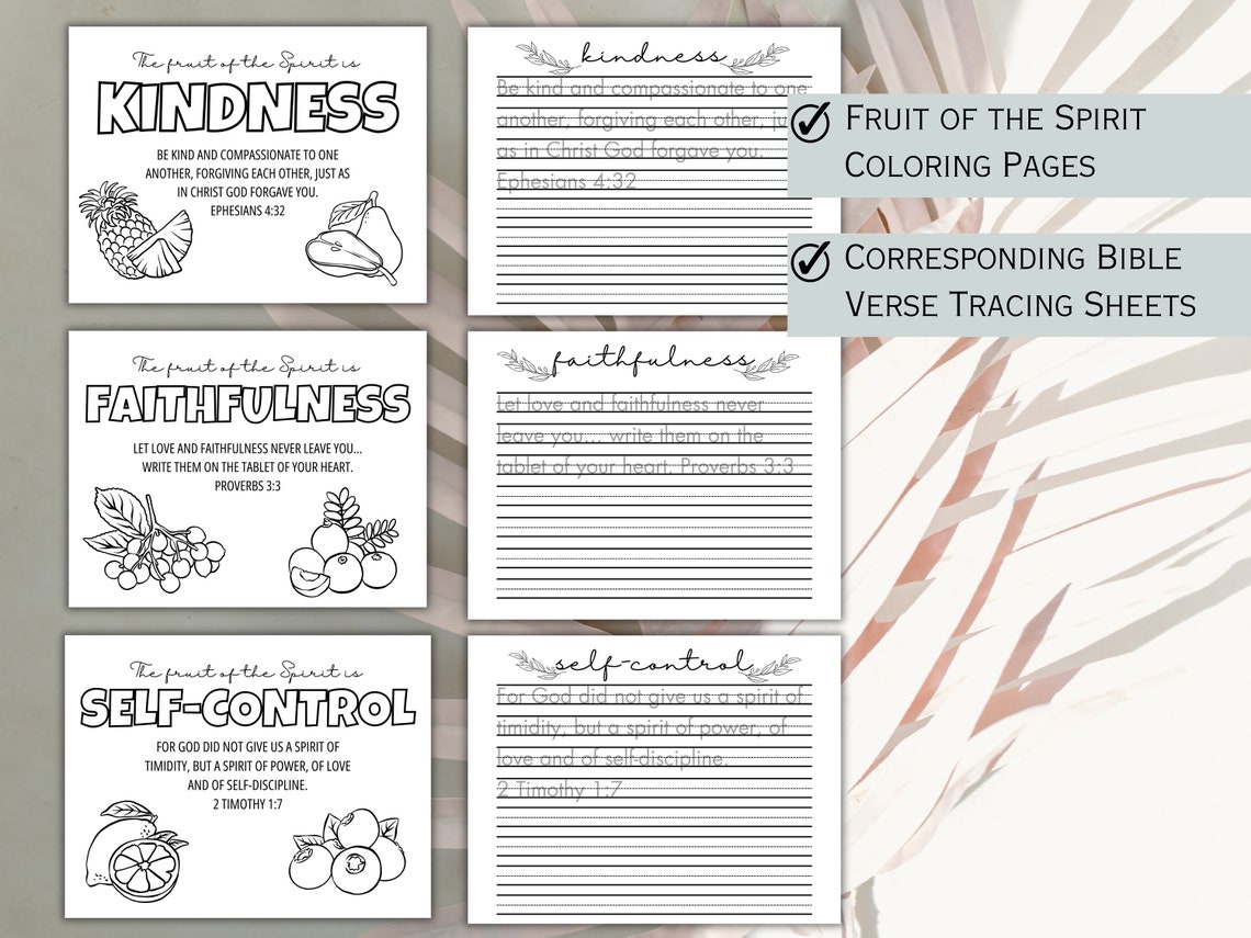 Fruit of the Spirit Bundle Printable Bookmarks, Coloring Bible Verse ...