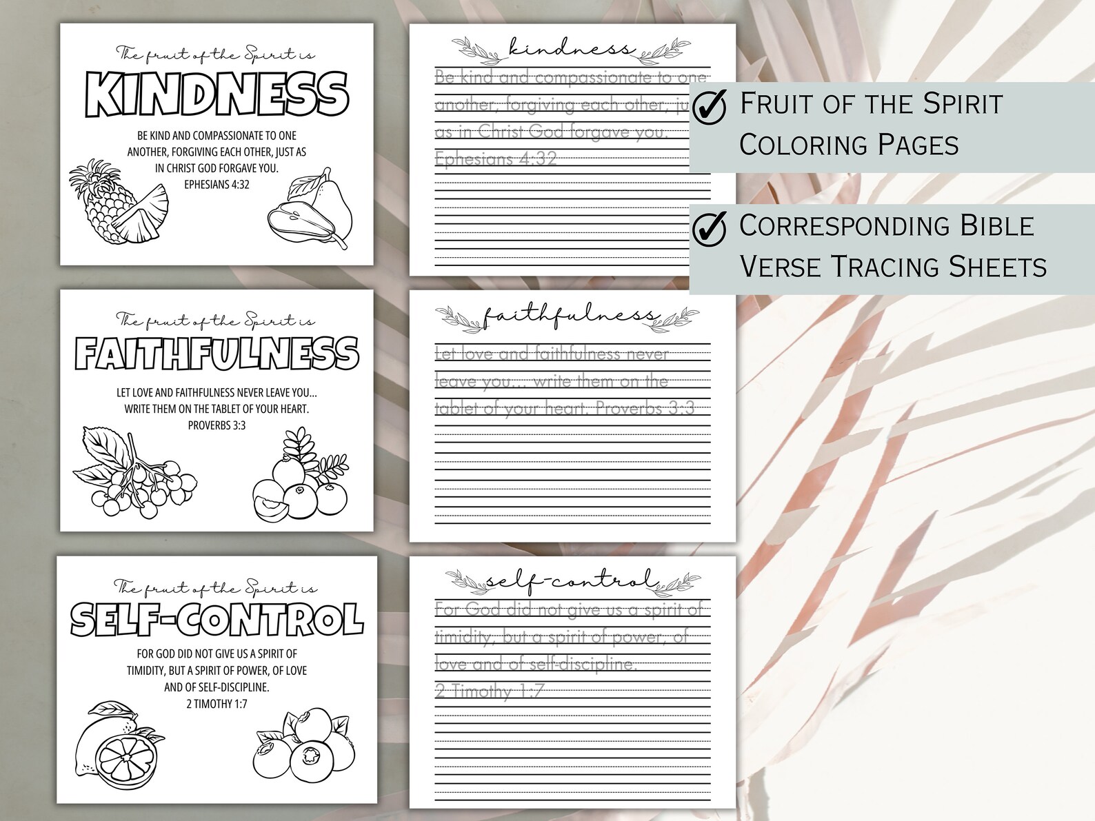 Fruit of the Spirit Bundle Printable Bookmarks, Coloring Bible Verse ...