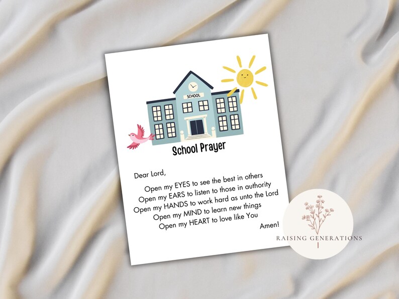 School Prayer Poster School Wall Art Christian School Sign for ...