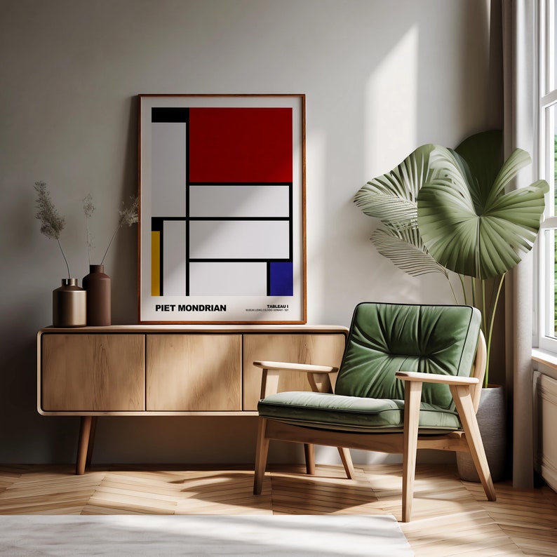 Piet Mondrian Tableau I Print, Classic Modern Art, Red Blue Yellow Wall ...