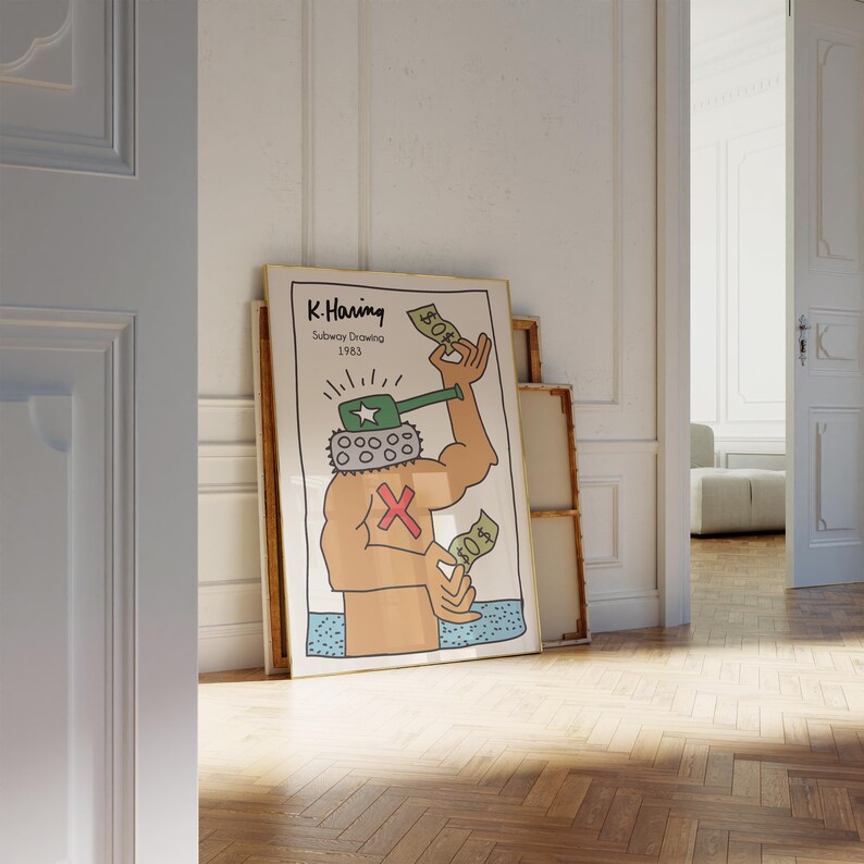 Keith Haring 1983 Subway Drawing Poster, Vintage Pop Art Money Tank ...