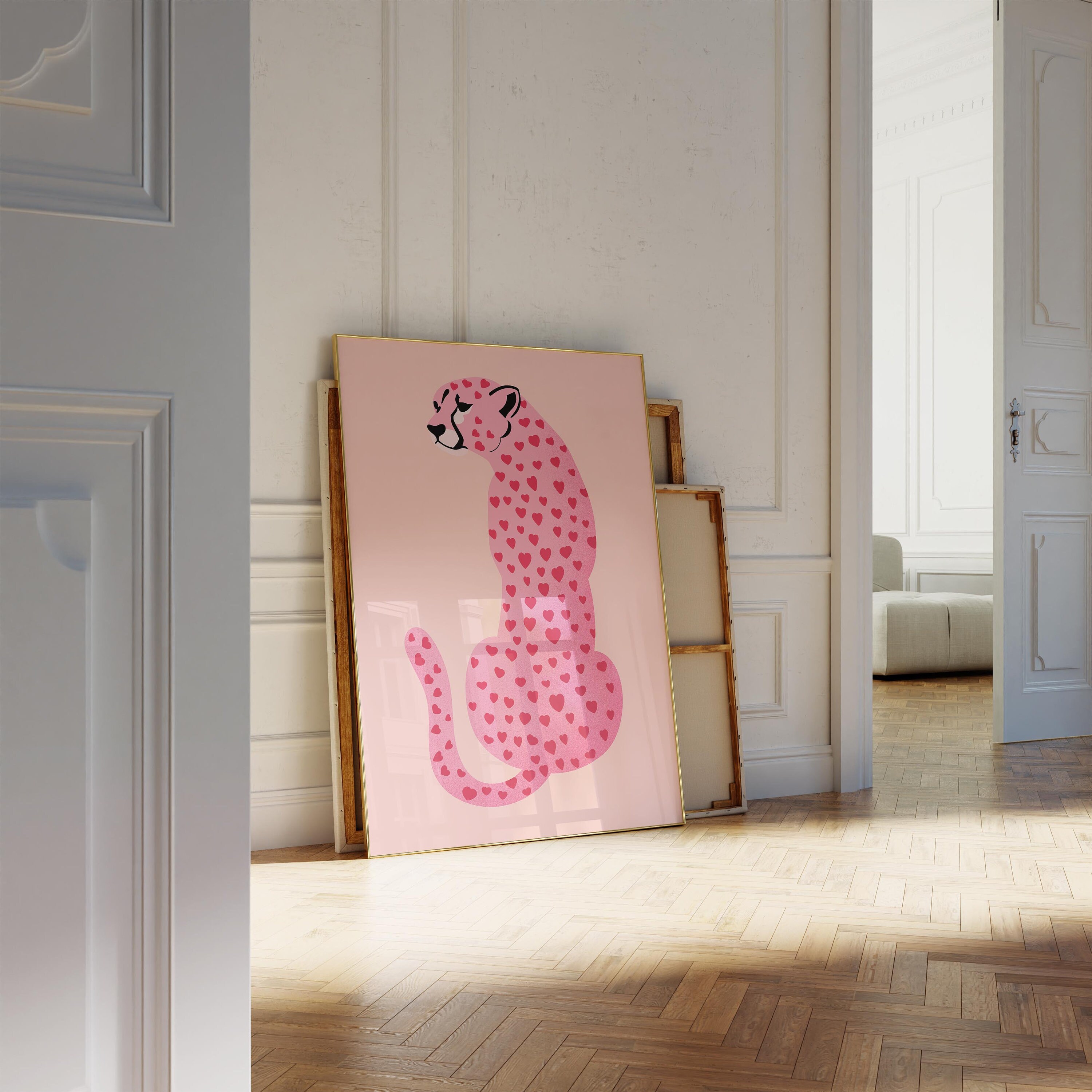 Heart-spotted Pink Leopard Art Print, Animal Love Poster, Whimsical ...