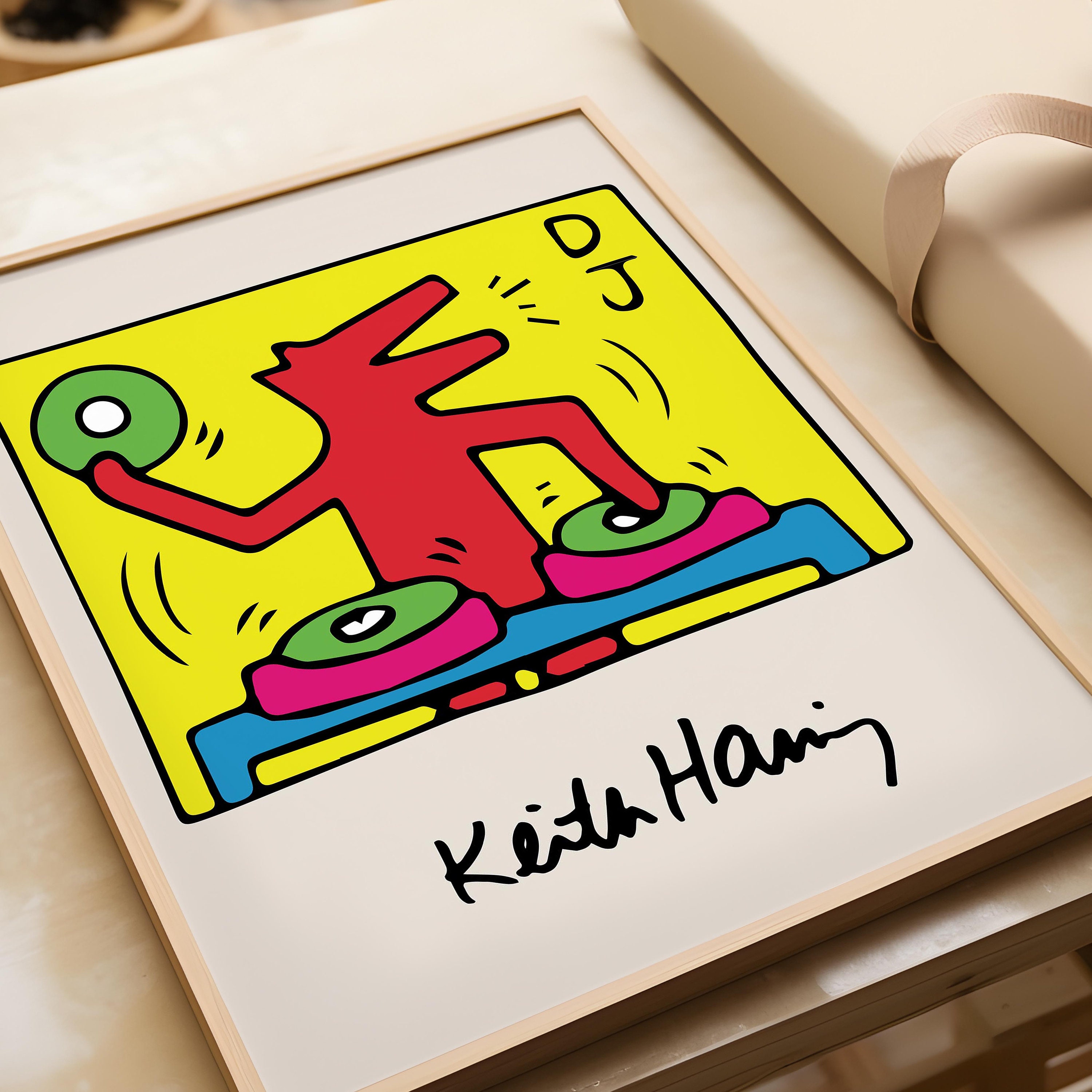 Keith Haring DJ Figure Art Poster, Vibrant 80s Music Scene Wall Print ...