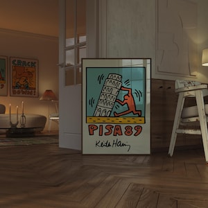Keith Haring's Pisa '89, Iconic Leaning Tower Poster, Retro Pop Art ...