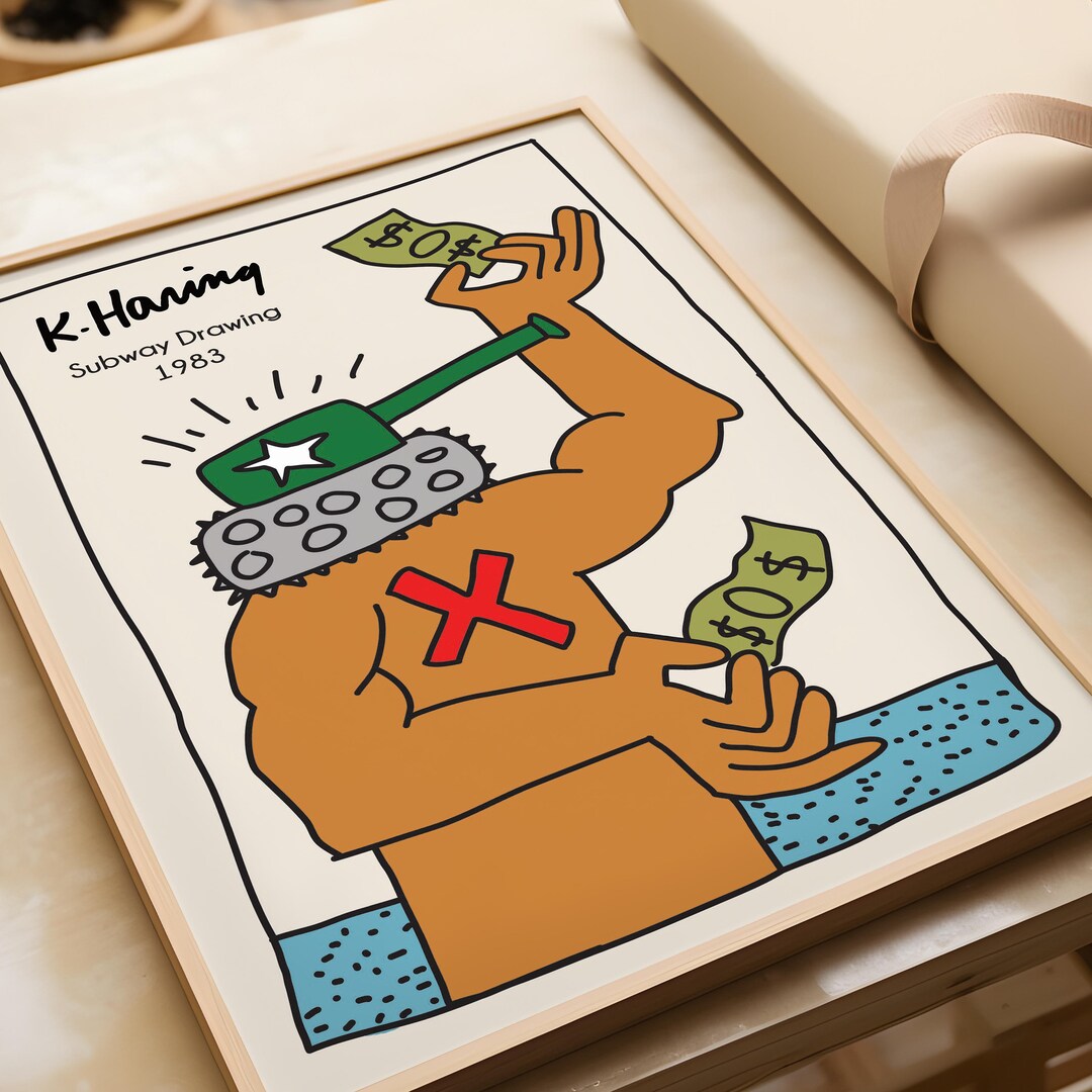 Keith Haring 1983 Subway Drawing Poster, Vintage Pop Art Money Tank ...