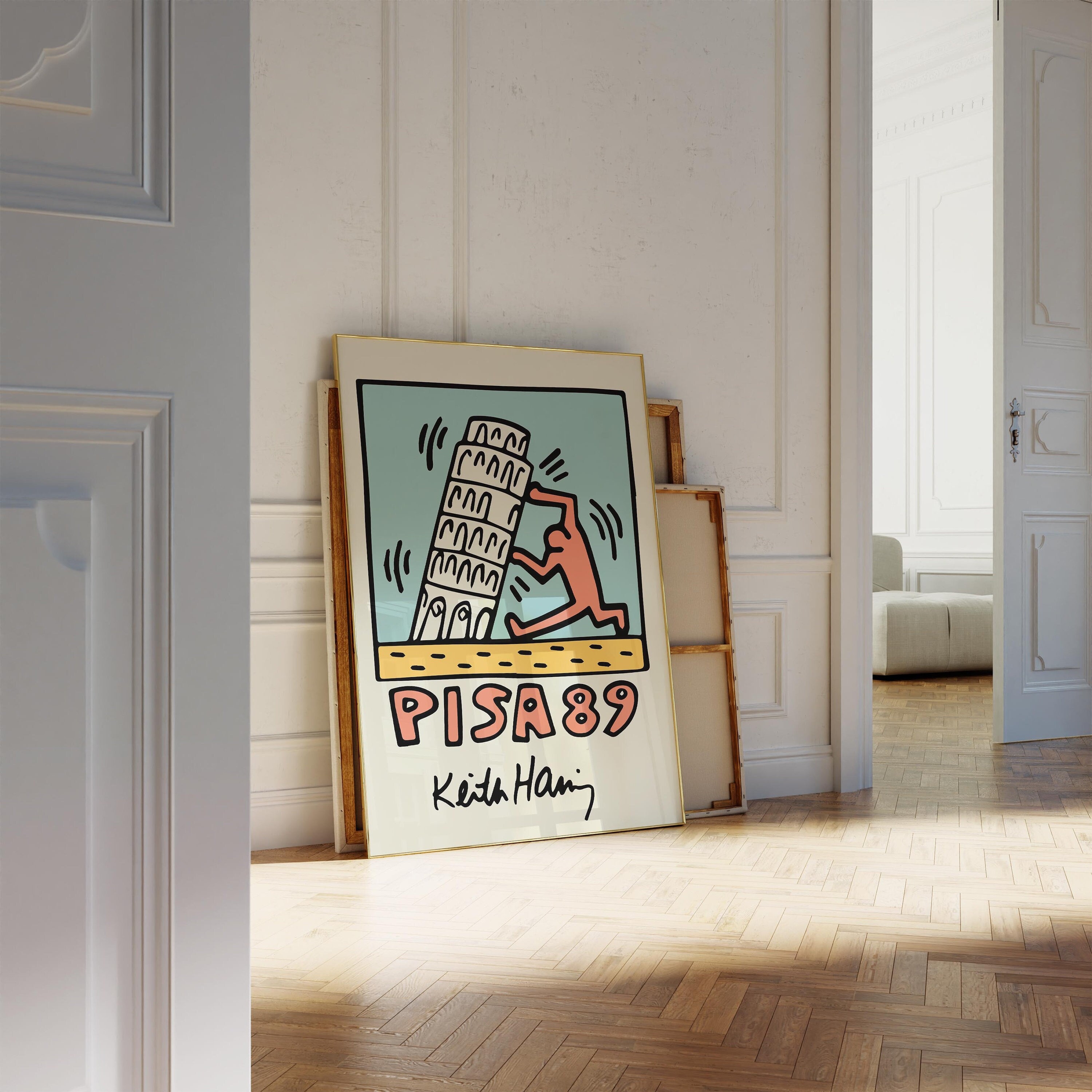 Keith Haring's Pisa '89, Iconic Leaning Tower Poster, Retro Pop Art ...