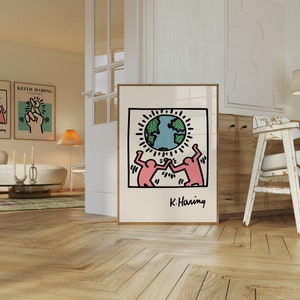 Keith Haring Earth Embrace Art Poster, World Unity Illustration ...