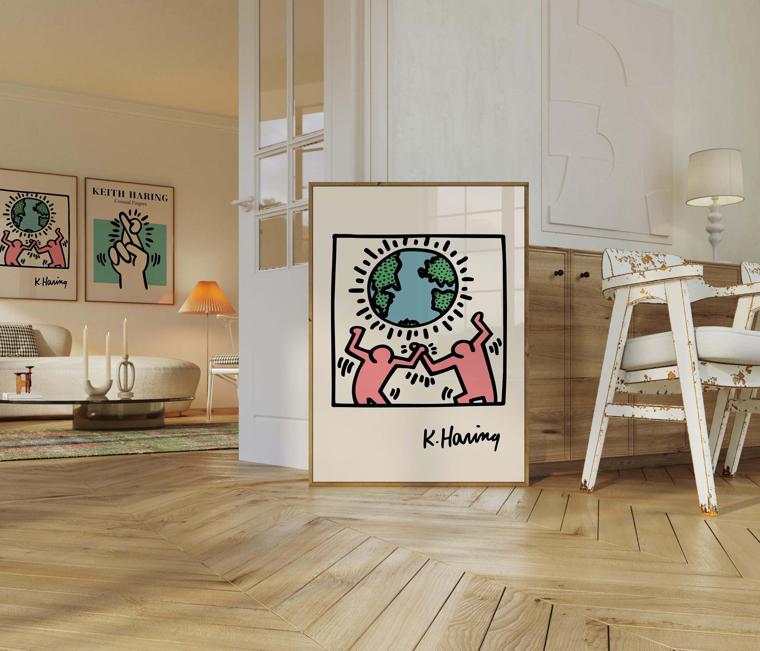 Keith Haring Earth Embrace Art Poster, World Unity Illustration ...