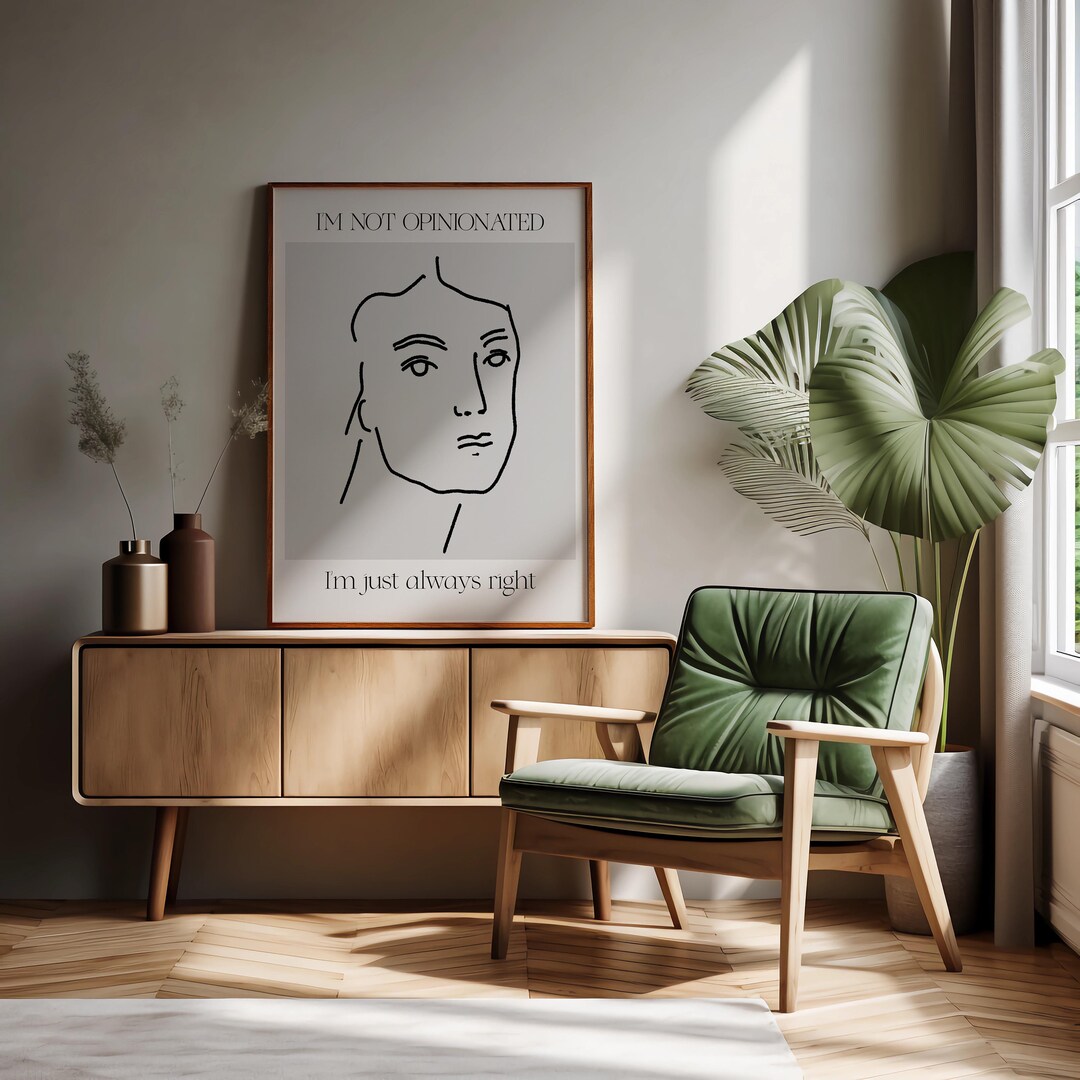 Sarcastic Line Art Print, Humorous Face Sketch Wall Art, Witty Home ...