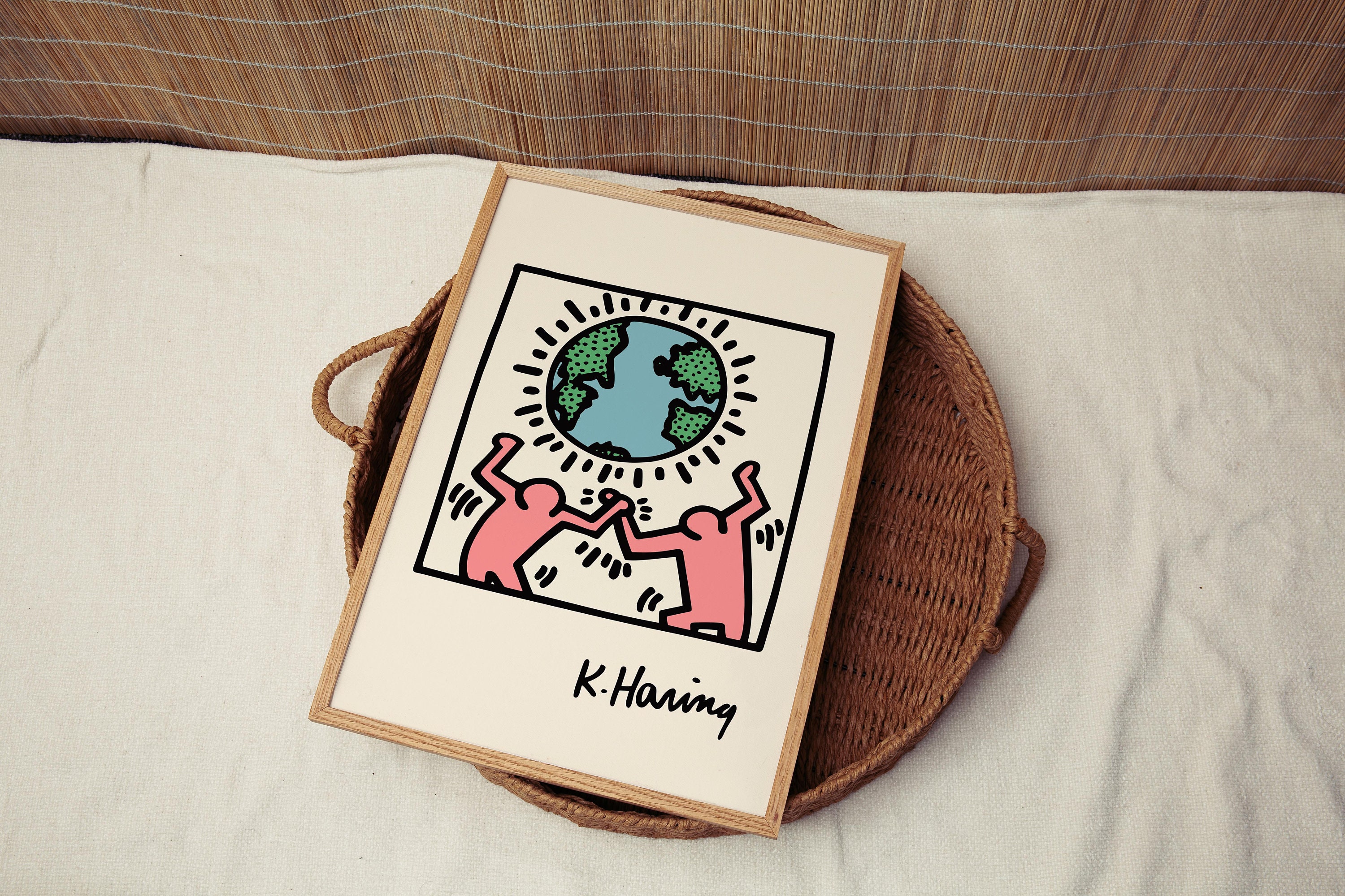 Keith Haring Earth Embrace Art Poster, World Unity Illustration ...