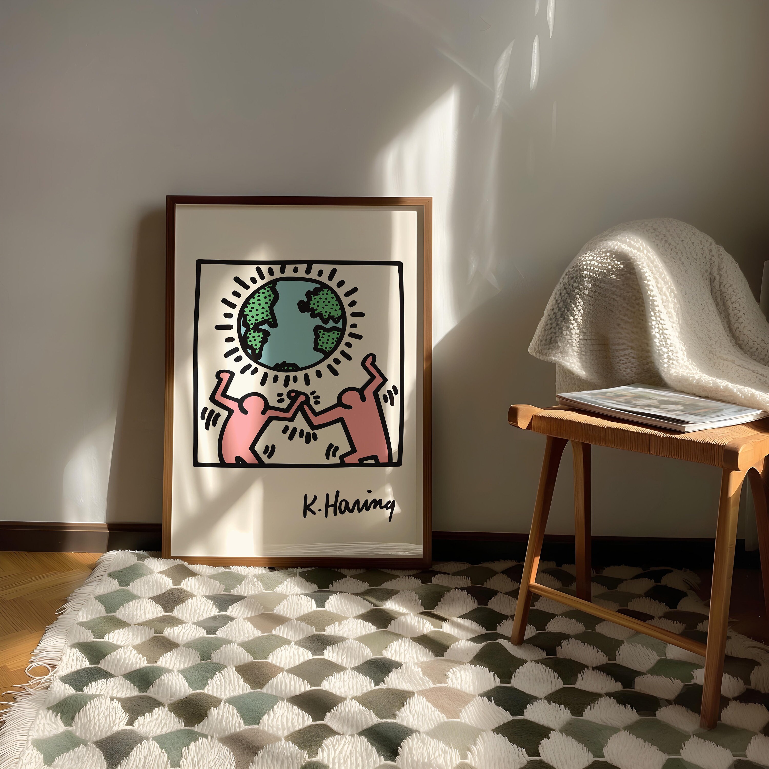 Keith Haring Earth Embrace Art Poster, World Unity Illustration ...