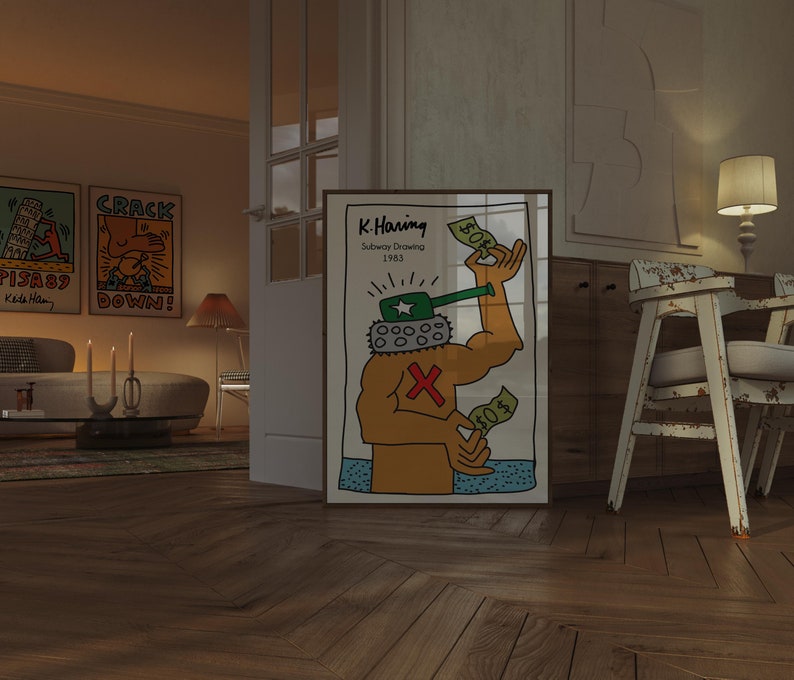 Keith Haring 1983 Subway Drawing Poster, Vintage Pop Art Money Tank ...