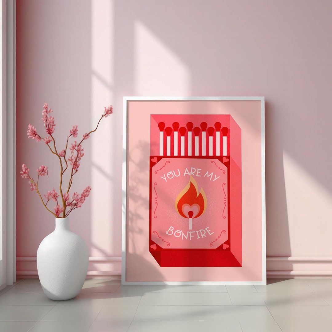 My Bonfire Matchbox, Romantic Love Flames Poster, Pink Warm ...