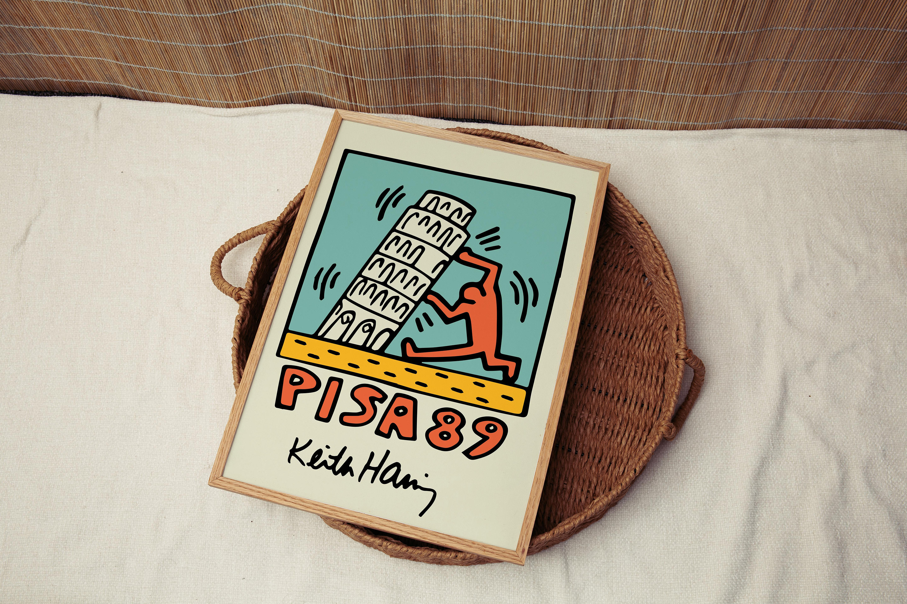 Keith Haring's Pisa '89, Iconic Leaning Tower Poster, Retro Pop Art ...