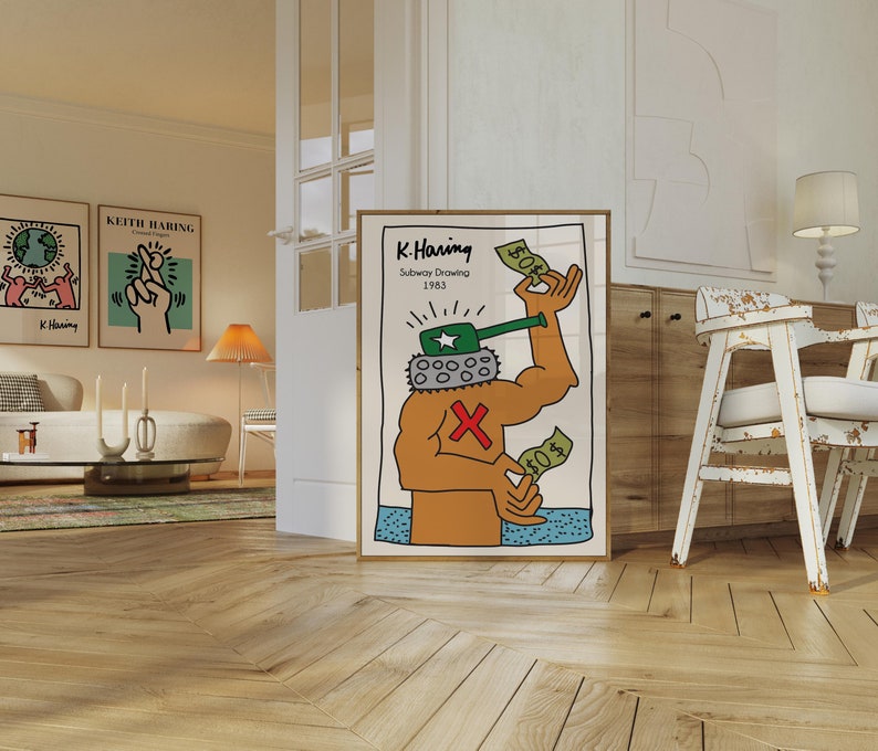 Keith Haring 1983 Subway Drawing Poster, Vintage Pop Art Money Tank ...