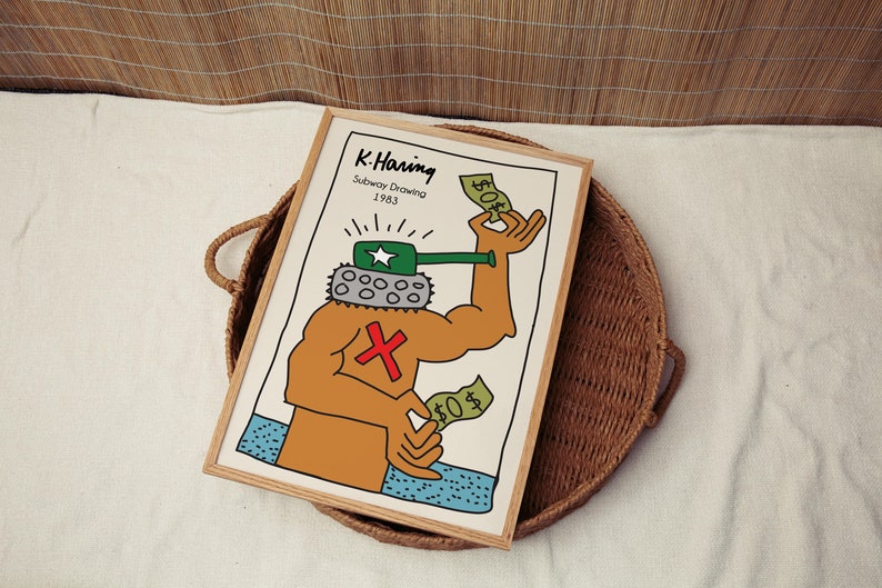 Keith Haring 1983 Subway Drawing Poster, Vintage Pop Art Money Tank ...