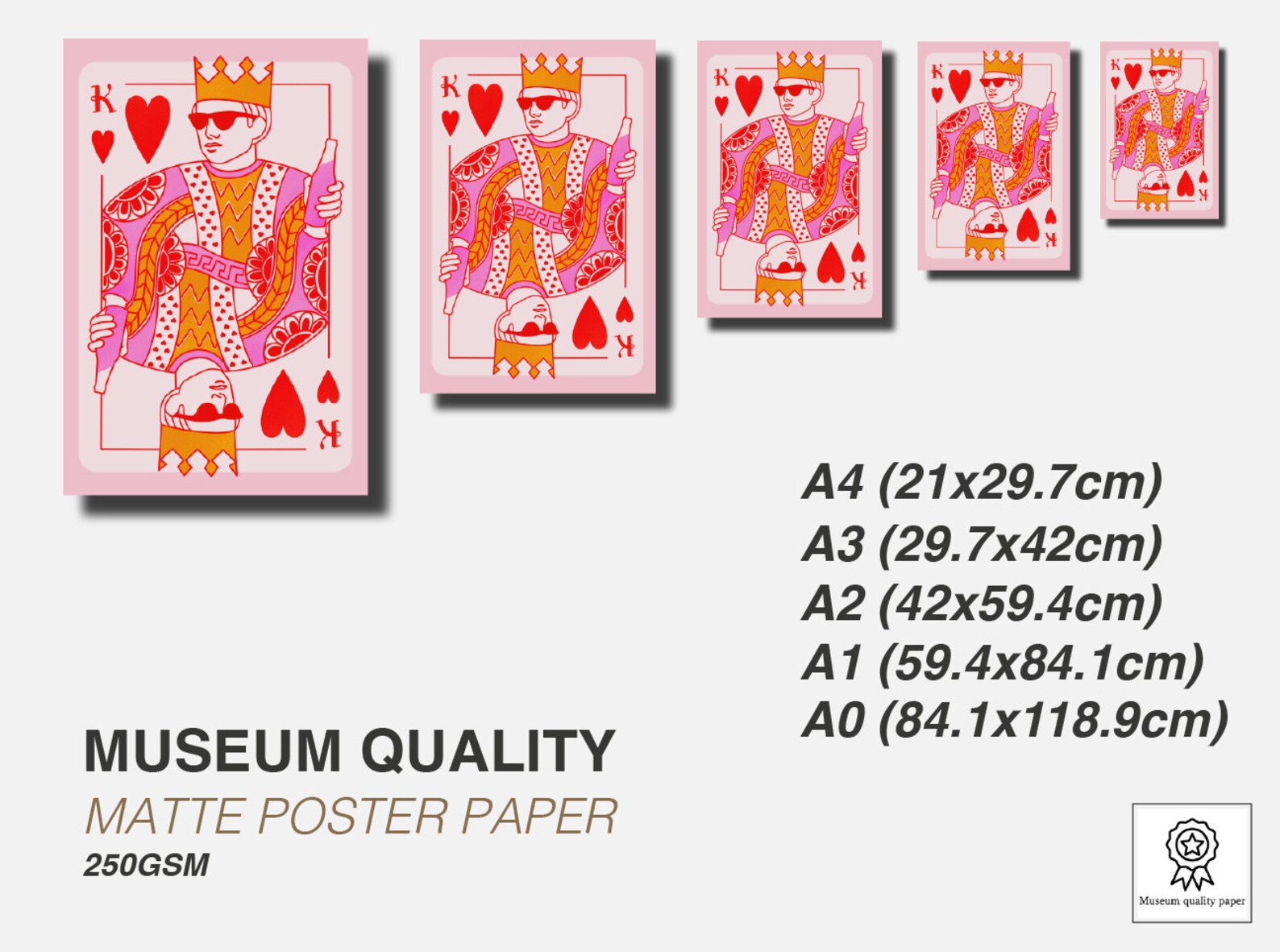 King of Hearts Poster, Stylish Playing Card Wall Art, Modern Pink Heart ...