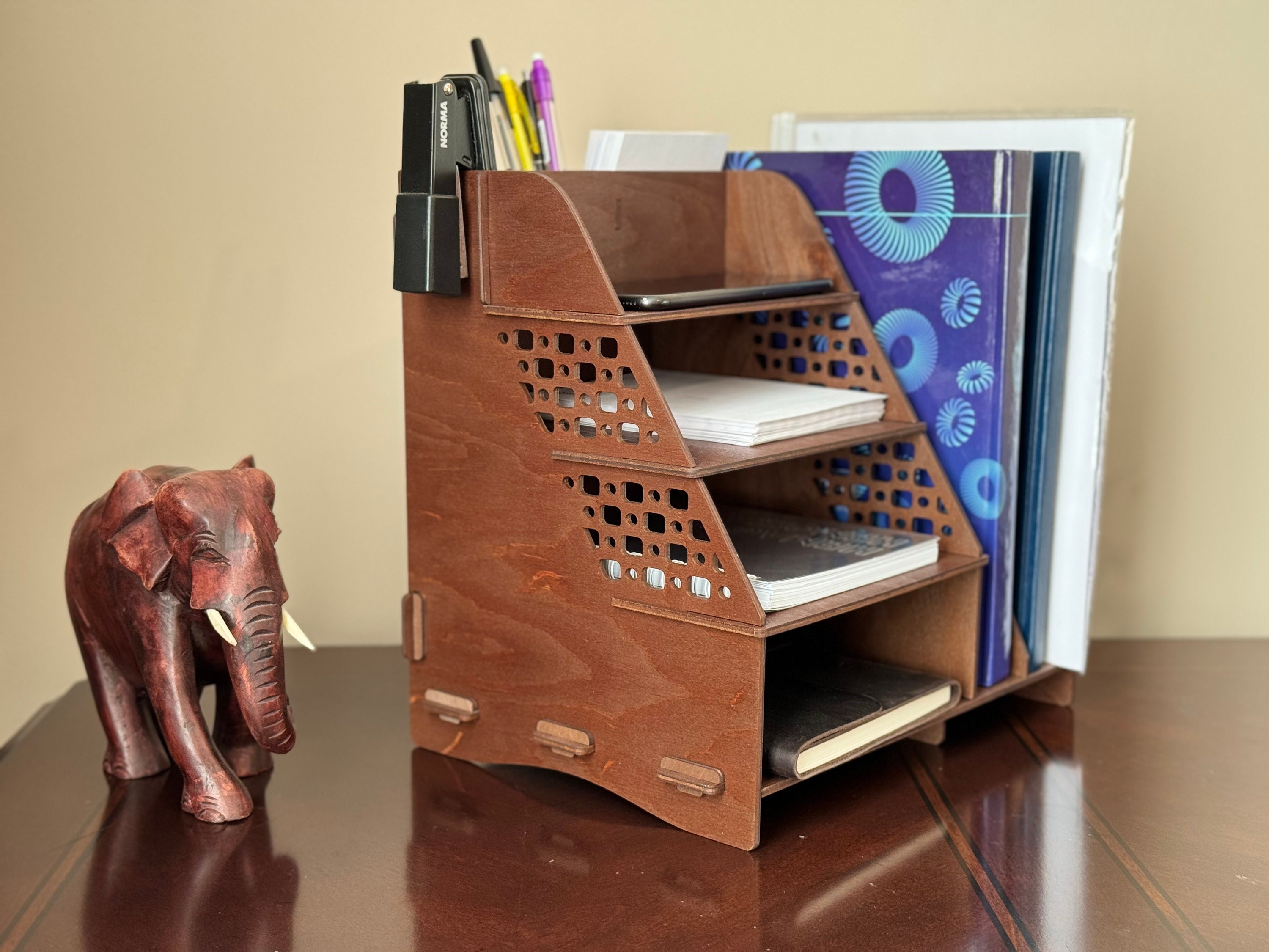 Wood Desktop Organizer, Home Office Decor, Rustic Office Storage, Desk ...