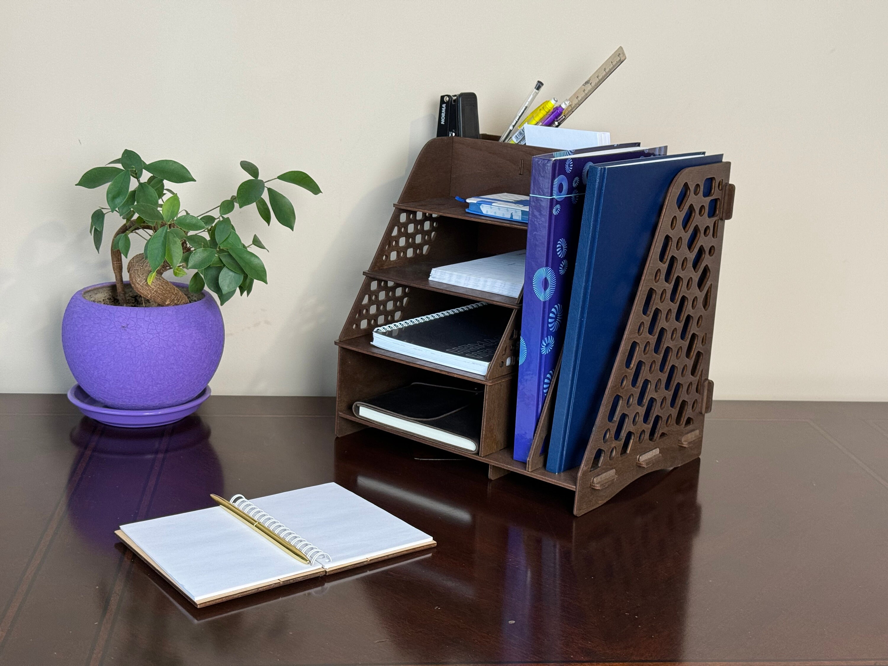 Wood Desktop Organizer, Home Office Decor, Rustic Office Storage, Desk ...