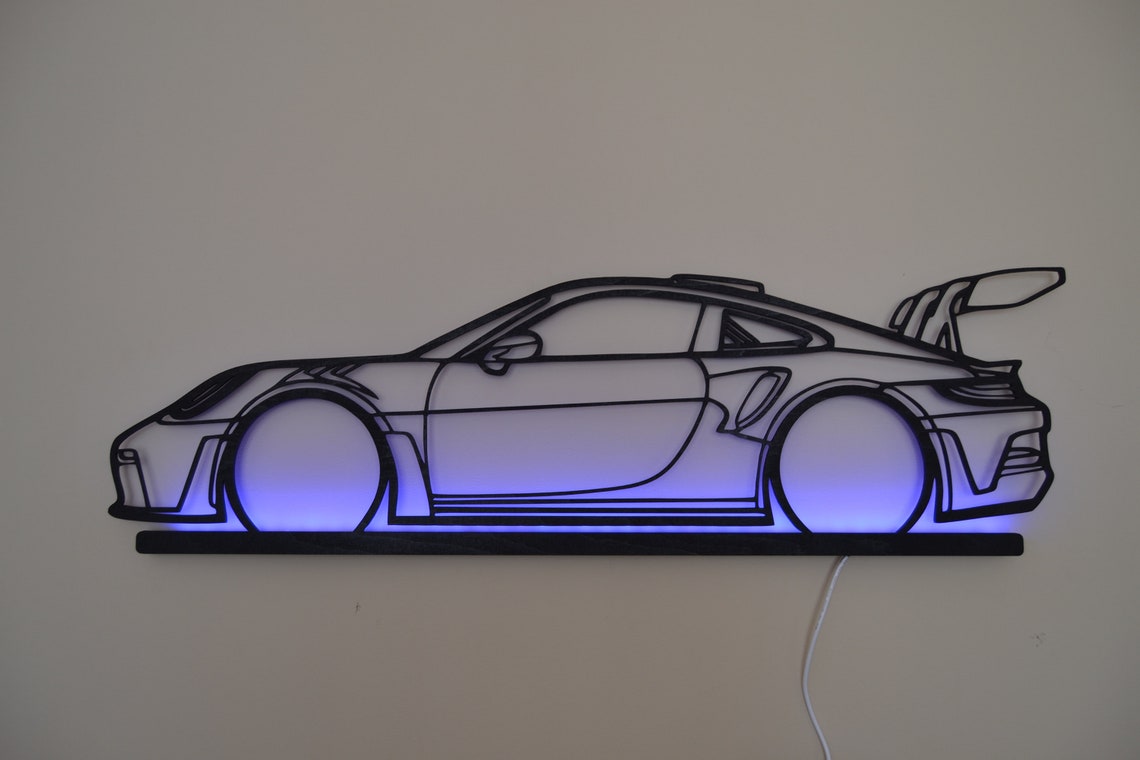Racing Car LED Night Light | RGB Wooden Wall Decor - Etsy