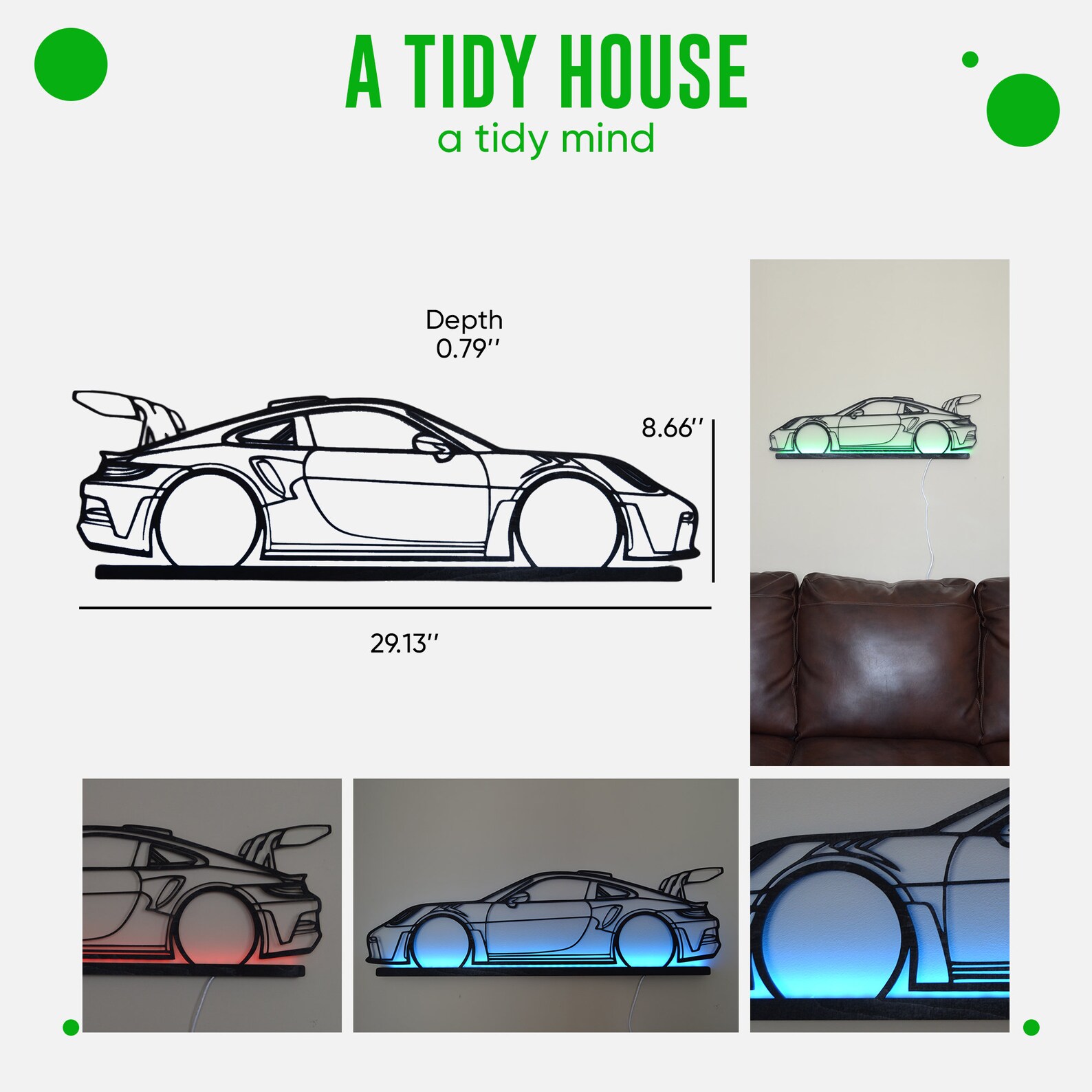 Racing Car LED Night Light | RGB Wooden Wall Decor - Etsy