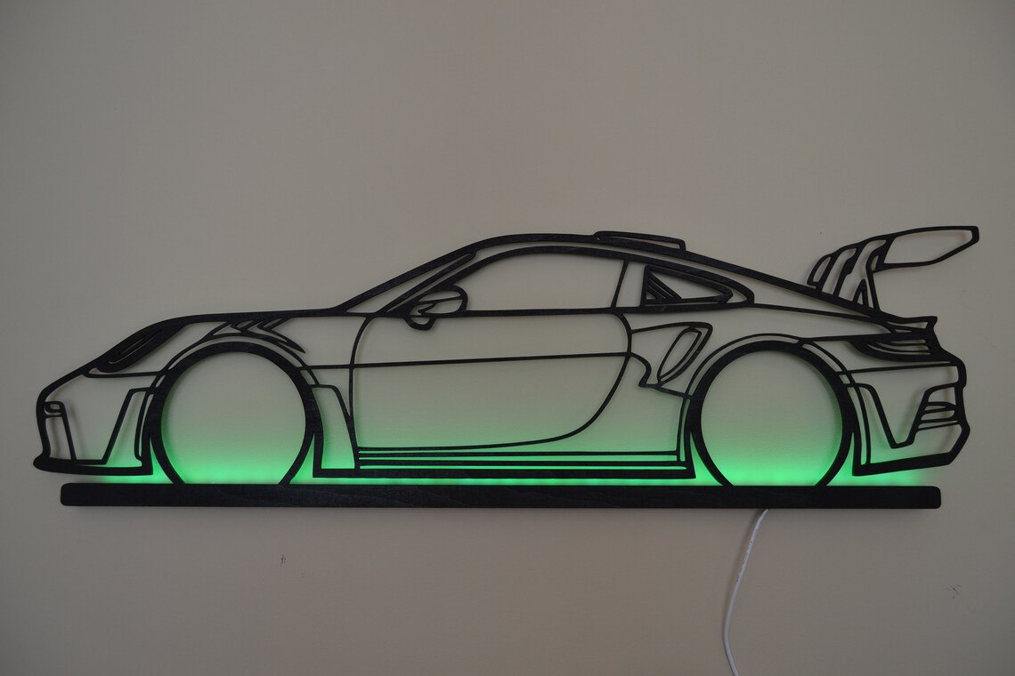 Racing Car LED Night Light | RGB Wooden Wall Decor - Etsy