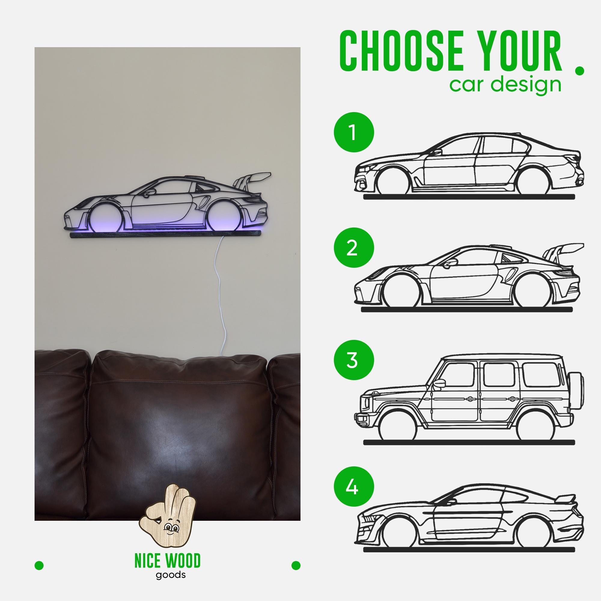 Racing Car LED Night Light | RGB Wooden Wall Decor - Etsy
