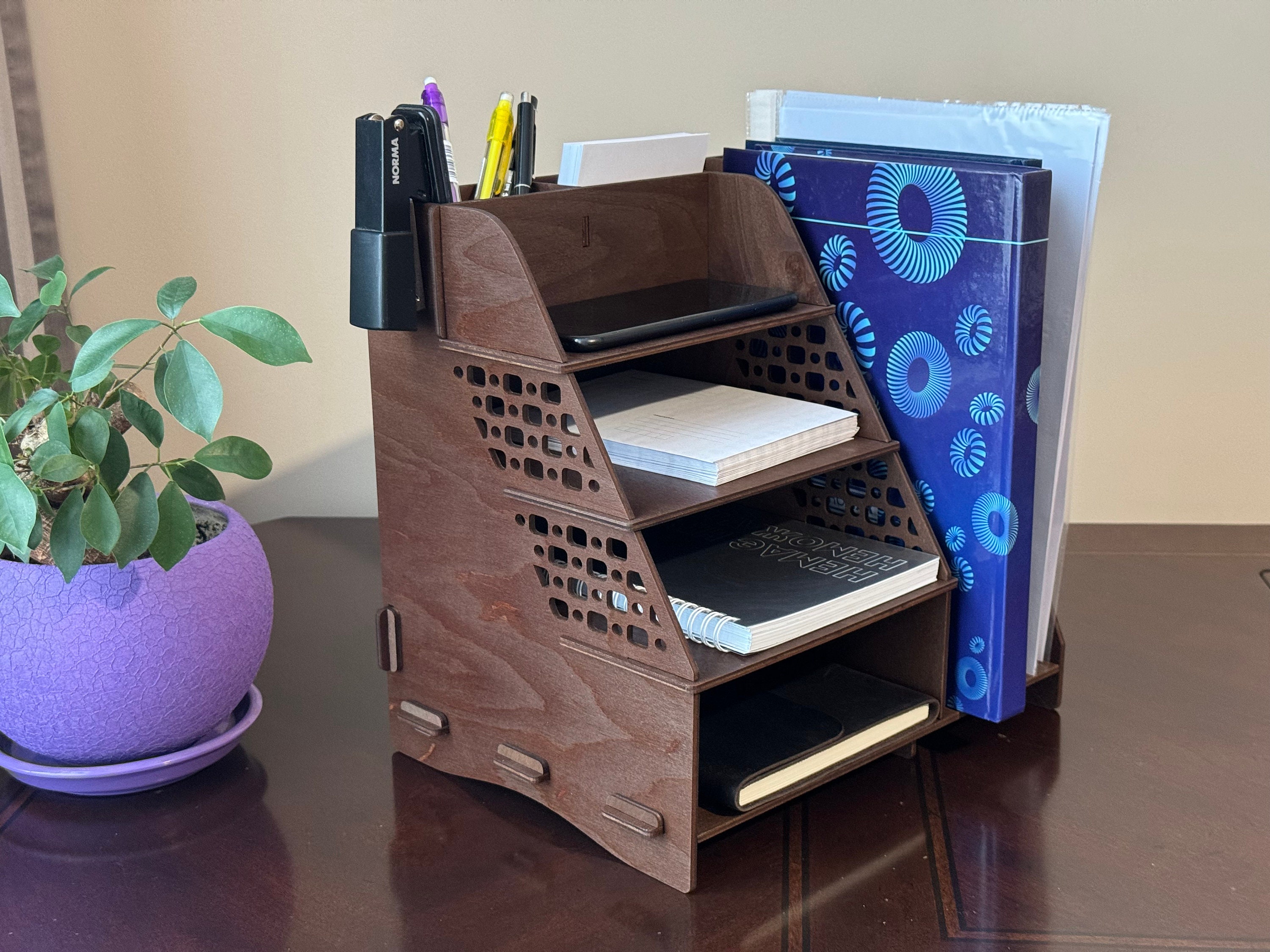 Wood Desktop Organizer, Home Office Decor, Rustic Office Storage, Desk ...
