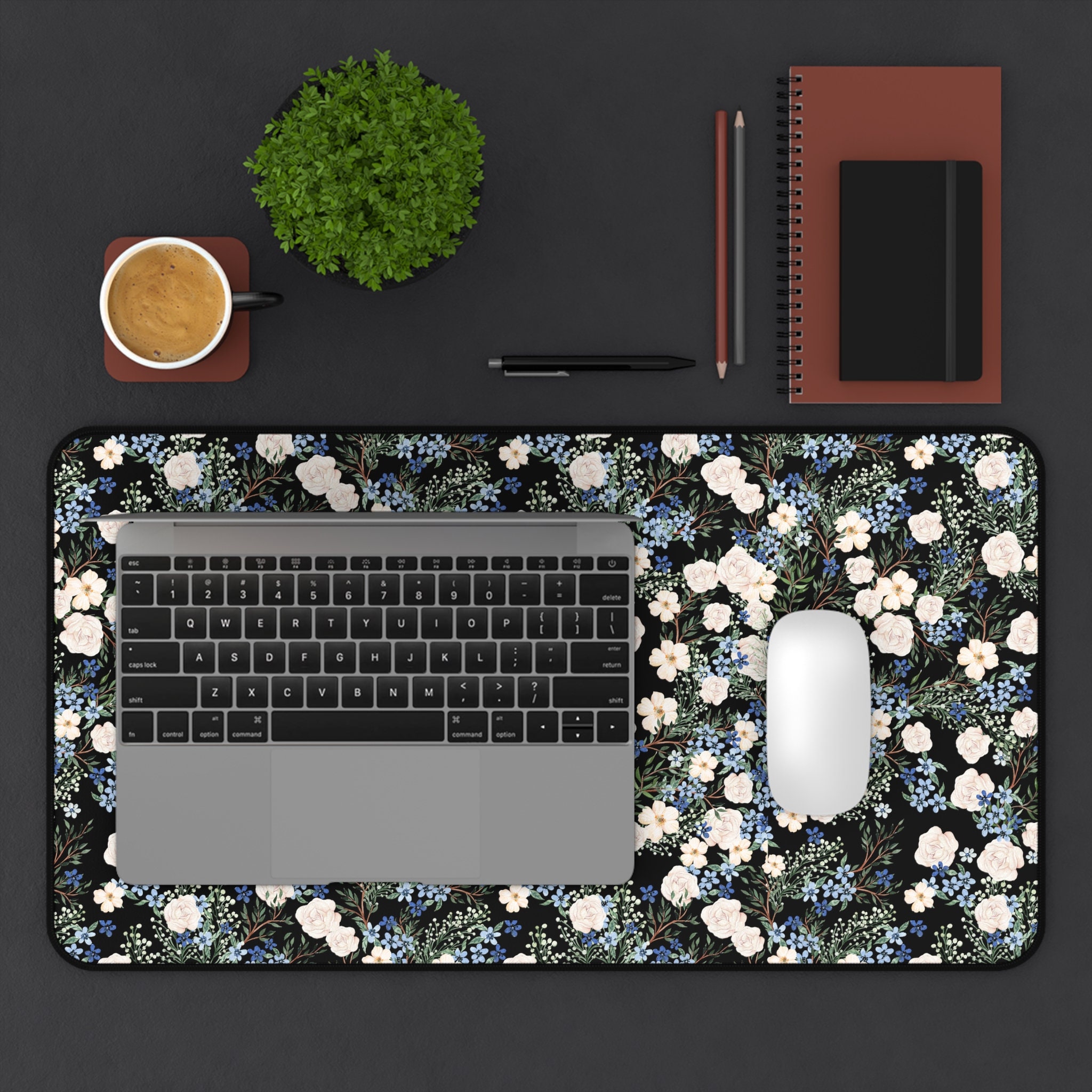 Floral Desk Mat With Black Background Desk Mat - Etsy