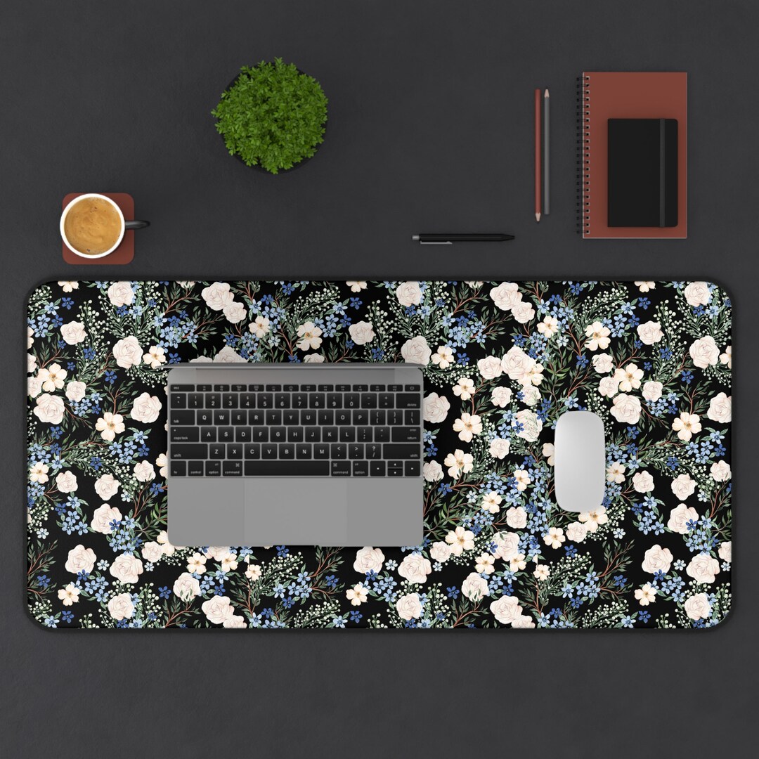 Floral Desk Mat With Black Background Desk Mat - Etsy