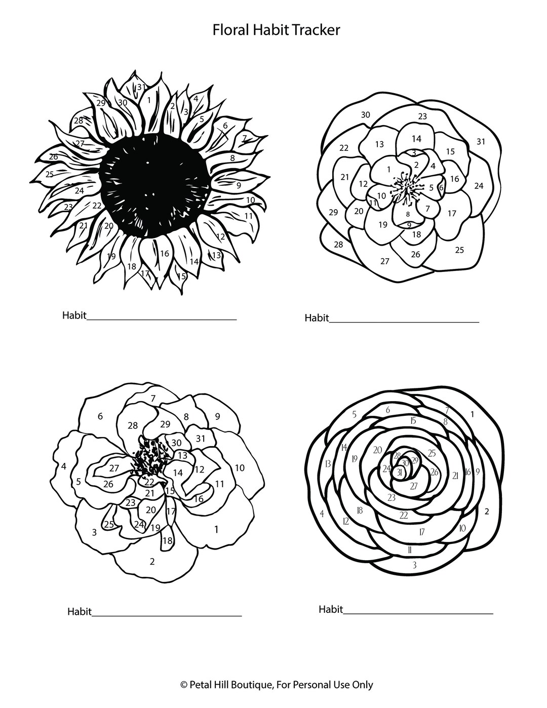 Printable Floral Habit Tracker Goal Tracker Monthly Habits Record ...