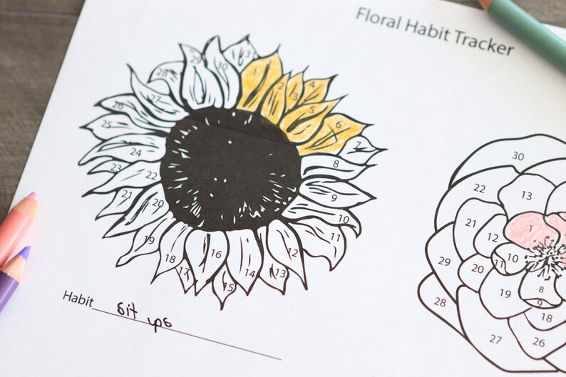 Printable Floral Habit Tracker Goal Tracker Monthly Habits Record ...