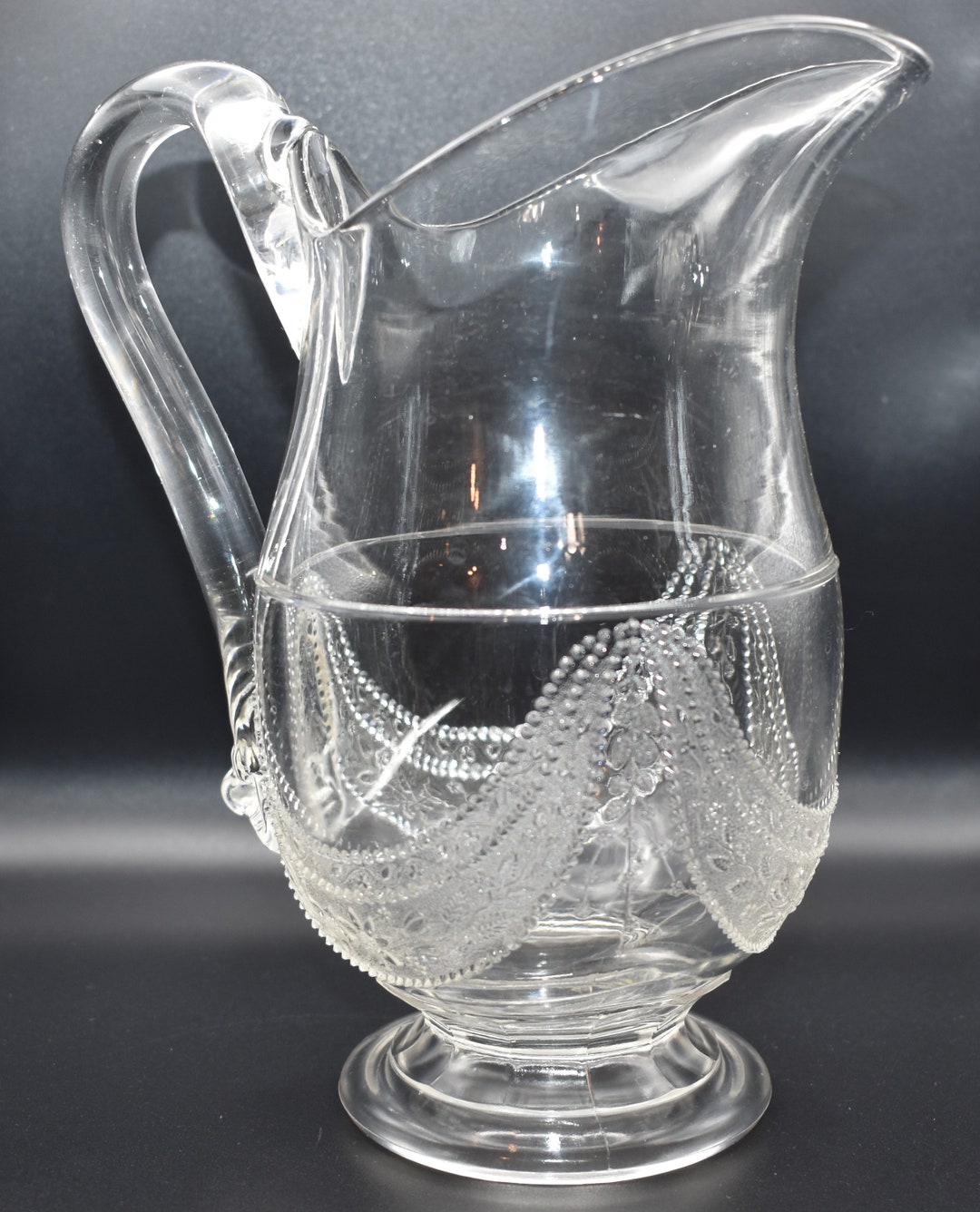 Vintage EAPG Clear Glass Water Pitcher Garfield Drape Flint Glass Co - Etsy
