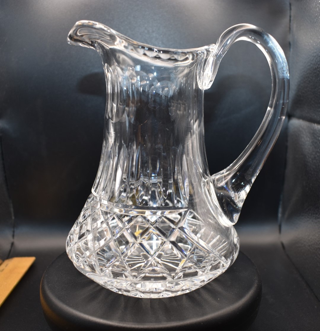 Bohemia Hand Cut Lead Crystal Pitcher Jug Criss Cross Band Vertical ...