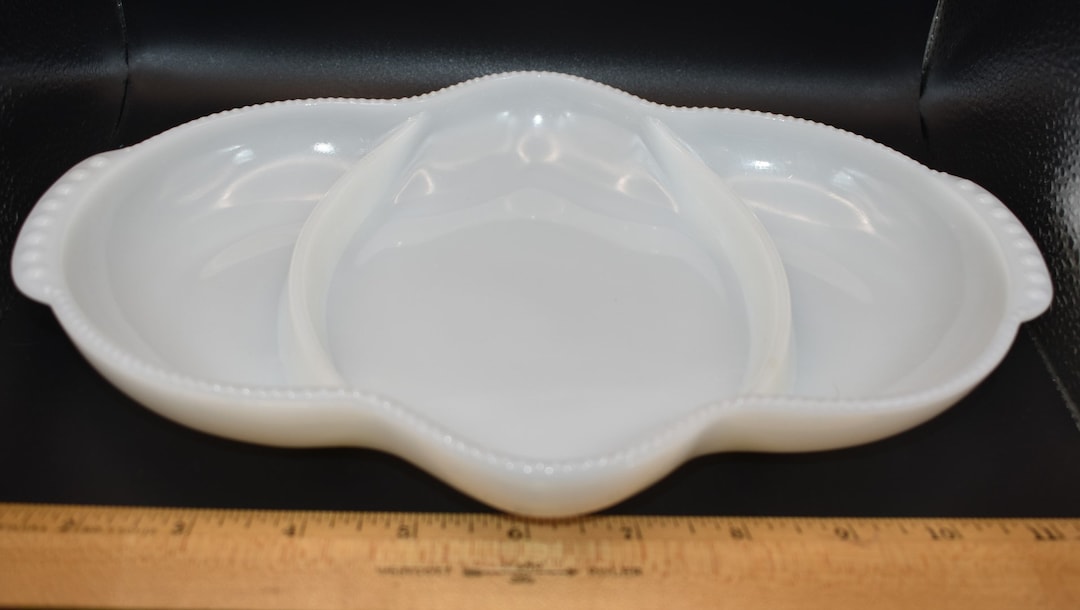 Fire King Oval Divided Dish, Milk Glass Oval Divided Dish, Milk Glass ...