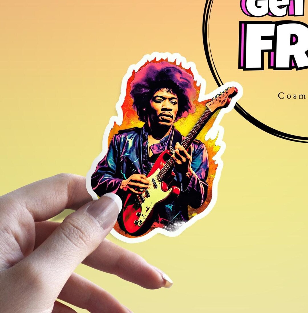Jimi Hendrix Sticker: Flaming Guitar Rock N Roll Legend Waterproof ...