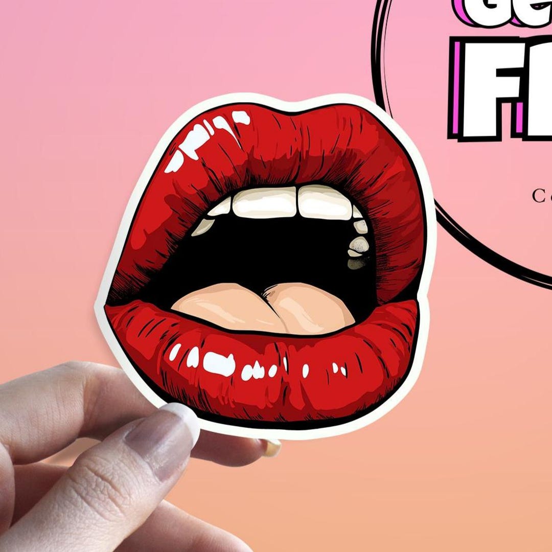 Red Lips Sticker: Glossy Open Mouth Waterproof Retro Style Sticker ...