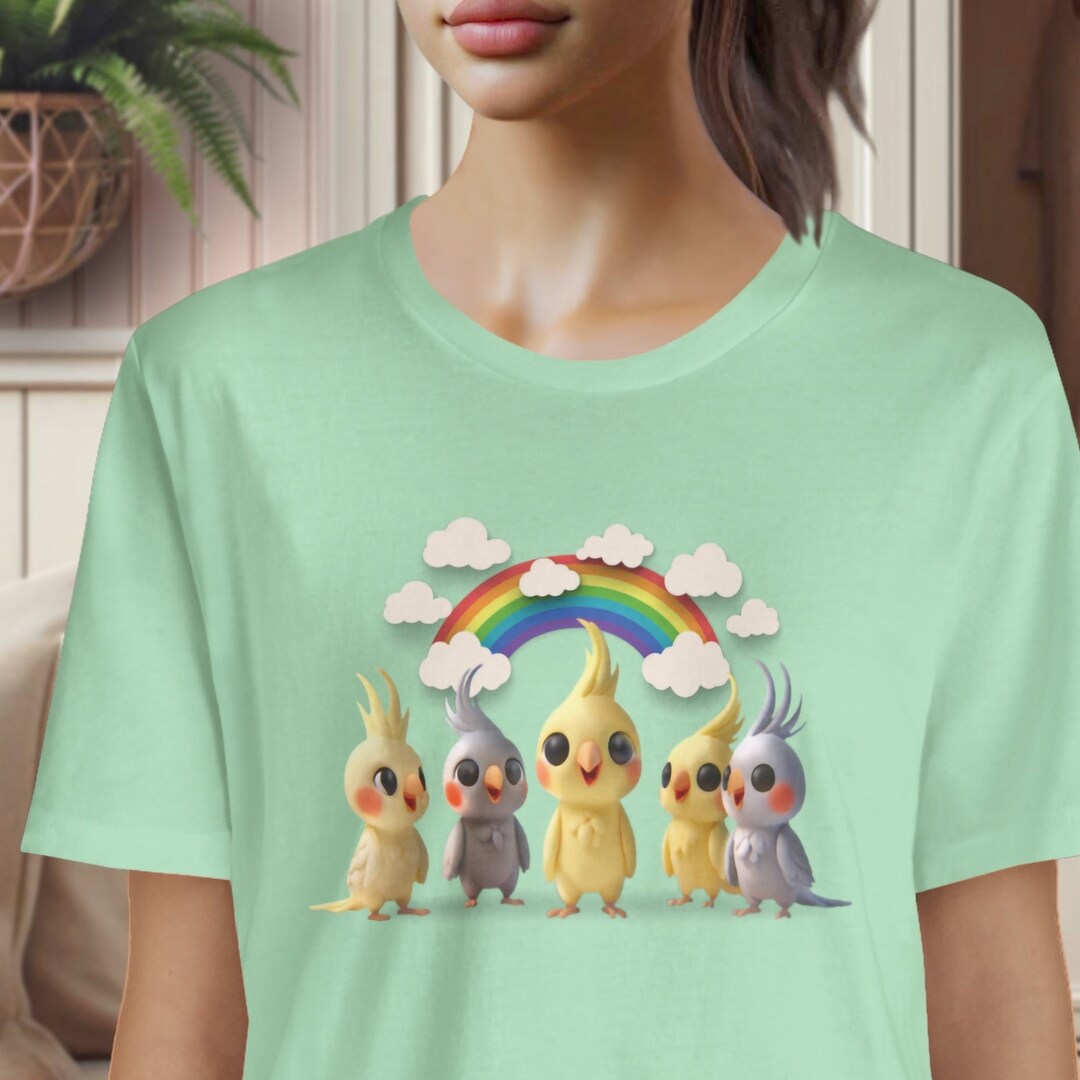 Cockatiel Tee, Cute Bird Shirt, Cockatiel Gift, Cockatiels and Rainbow ...