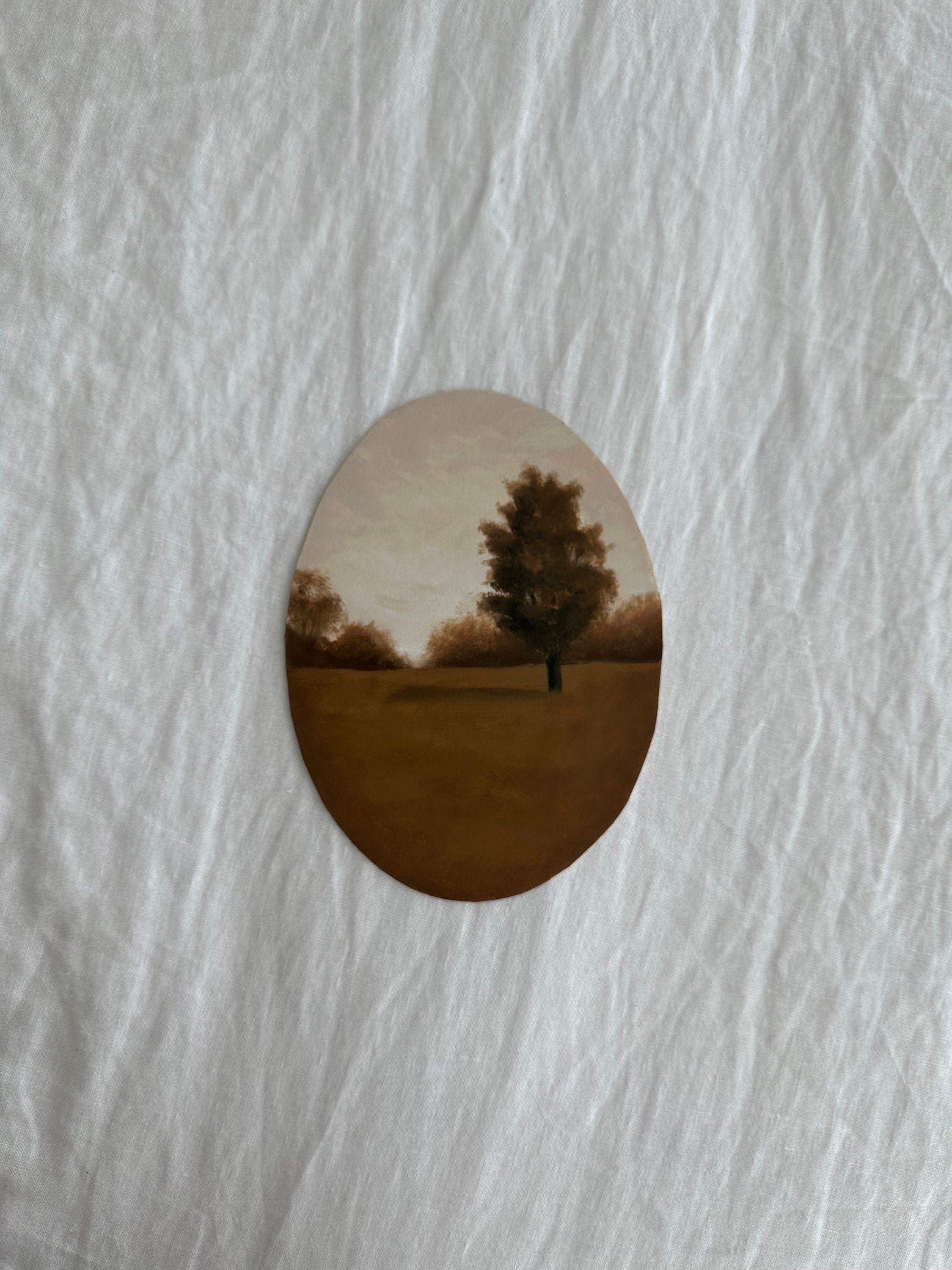 Original Oval Oil Painting in Antique Frame, Moody Countryside ...