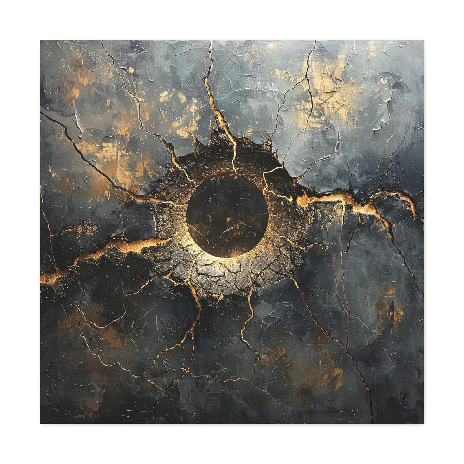 Fractured Sun - the Kintsugi Spirit - Light and Darkness Utsuroi Wall Art, Black and Gold Canvas ...