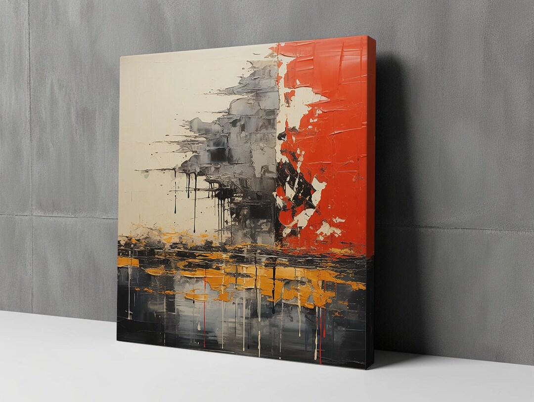 Wabi Sabi Abstract Ocean Wall Art Contemporary Red and Black Canvas ...