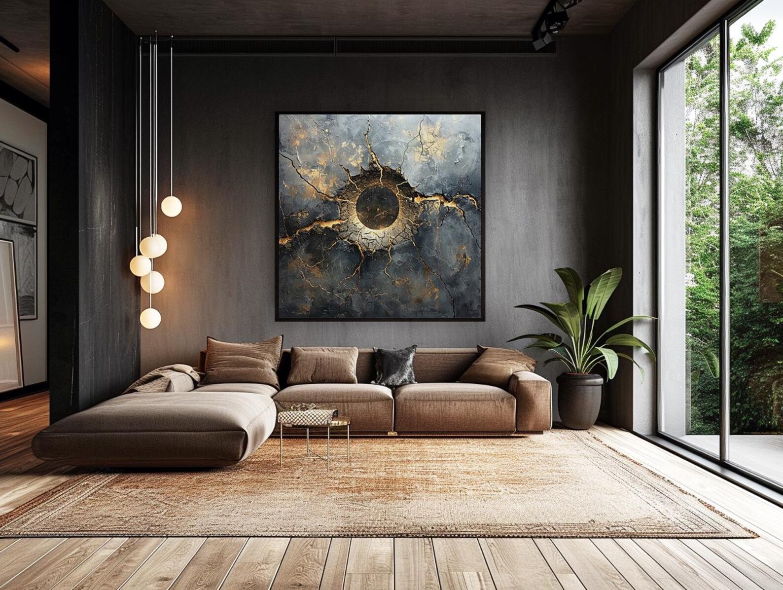 Fractured Sun - the Kintsugi Spirit - Light and Darkness Utsuroi Wall Art, Black and Gold Canvas ...