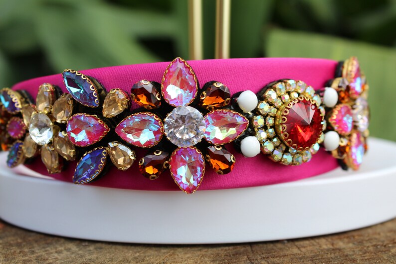 Fuschia Pink Stone Headband, Hair Accessories - Etsy