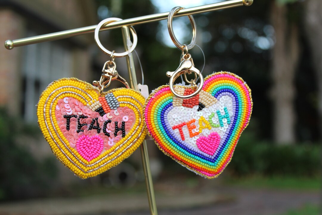 Teacher Keychain, Teacher Sequin Beaded Keychain, Teacher Gifts ...