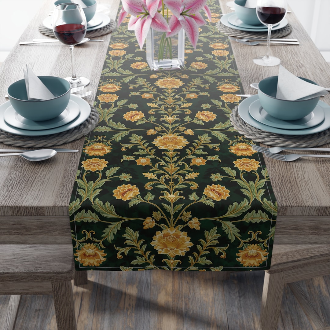 Green and Gold Renaissance Inspired Bird Table Runner - Etsy