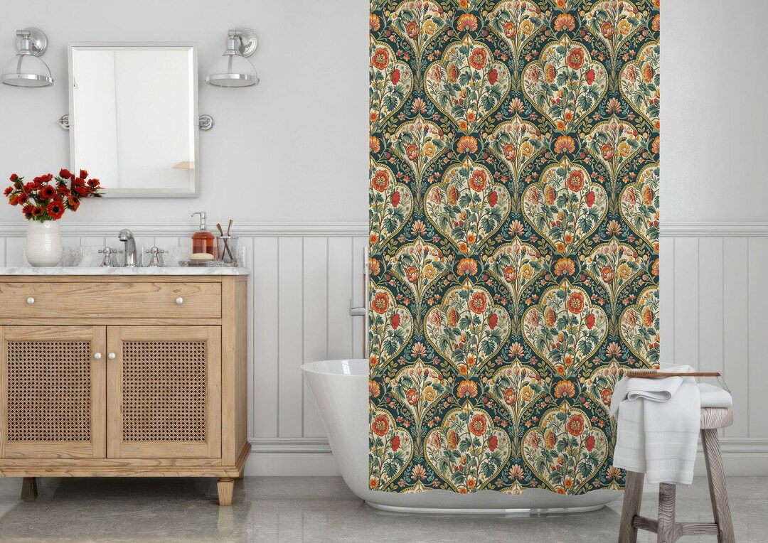 Vintage French Textile Inspired Shower Curtain Large Pattern - Etsy